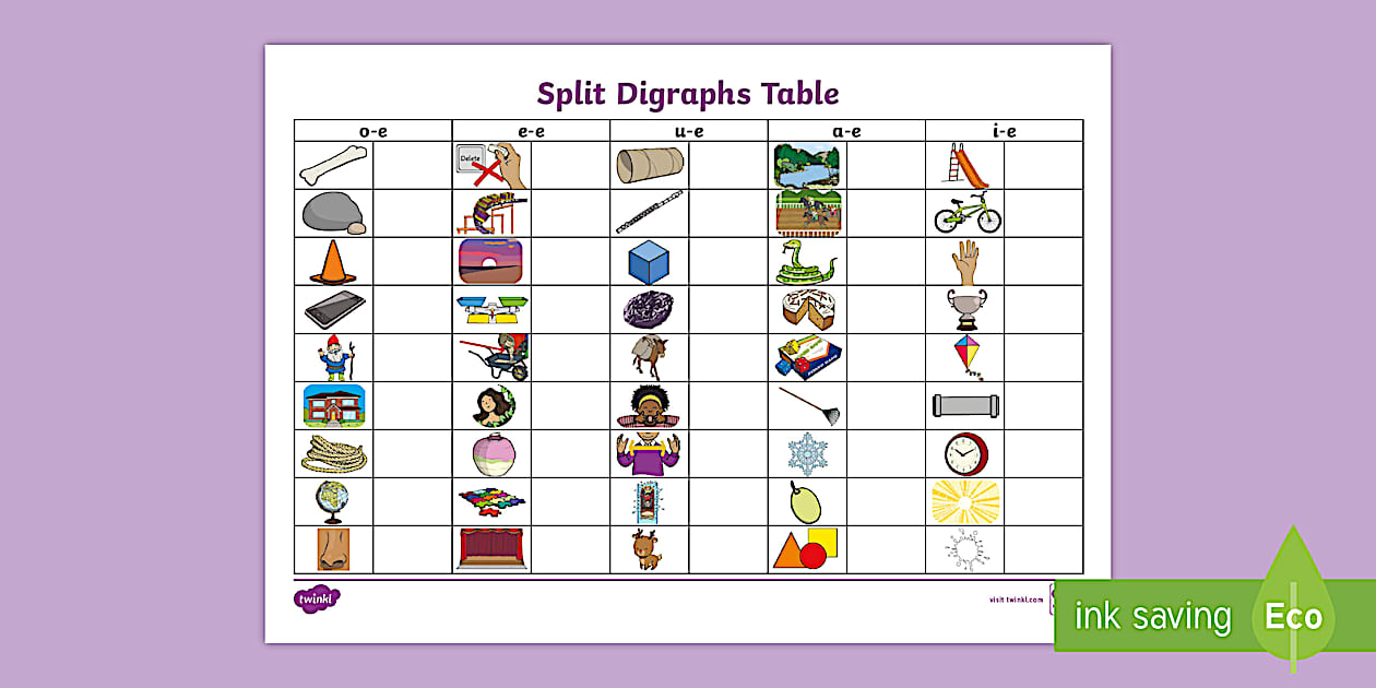 Split Digraphs Table Worksheet - Twinkl