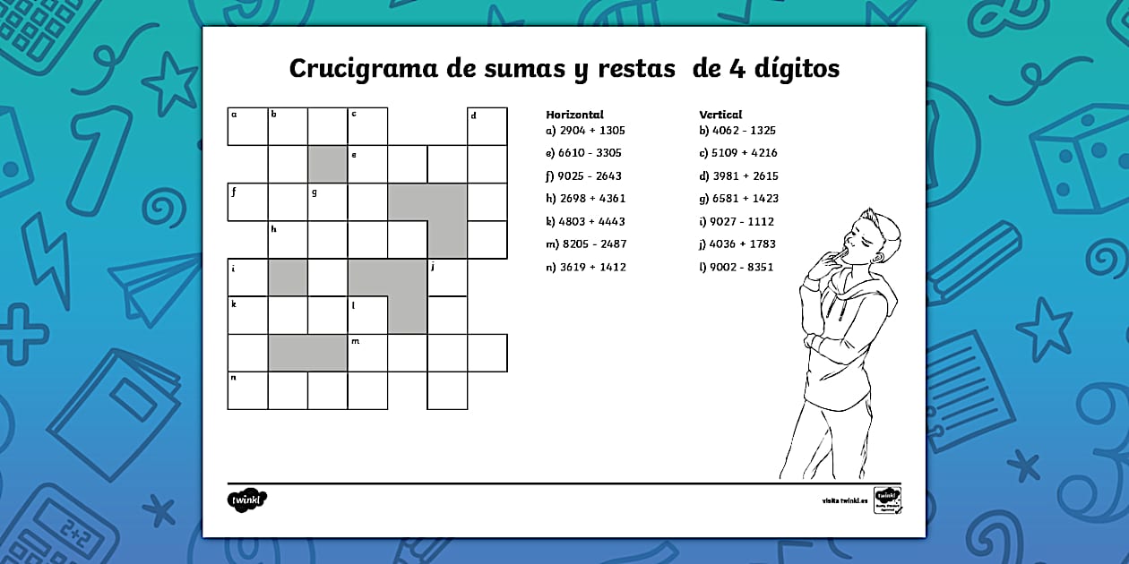 Crucigrama matemático: Sumas y restas de hasta 4 dígitos