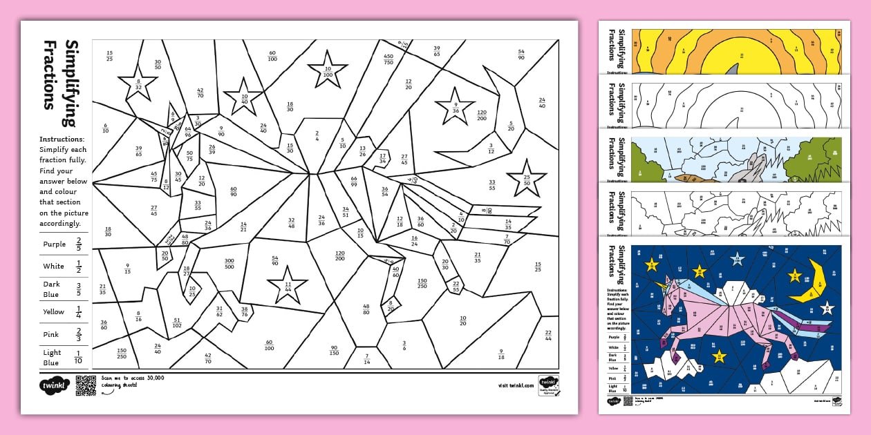 Equivalent Fractions Year 6 Colour by Numbers Worksheet