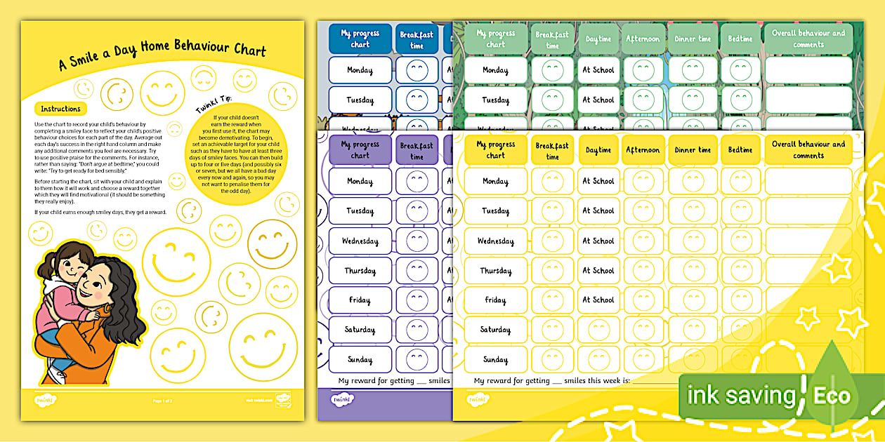 A Smile a Day Home Behaviour Chart (teacher made) - Twinkl