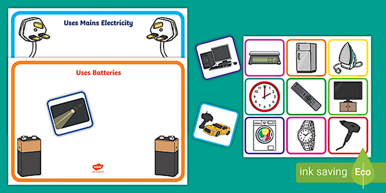 Things that use batteries and electricity - Sorting Activity