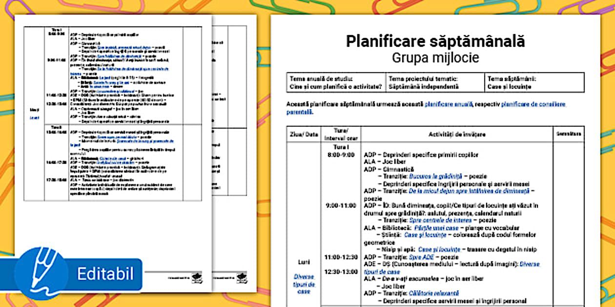 Case și locuințe – Planificare săptămânală grupa mijlocie