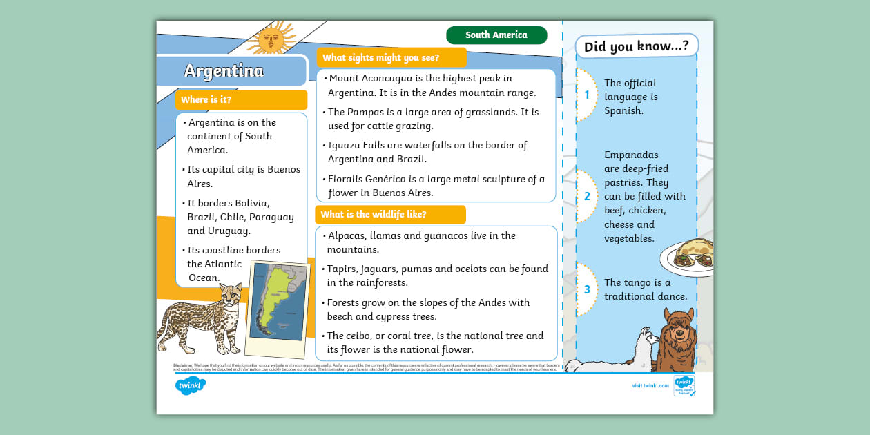 Ks1 Argentina Fact File Twinkl