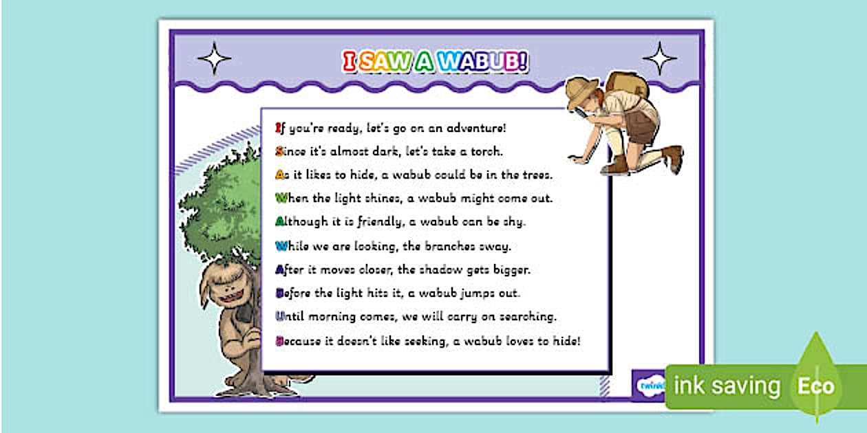 I SAW A WABUB Subordinate Clause Poem Poster | KS2 | Twinkl