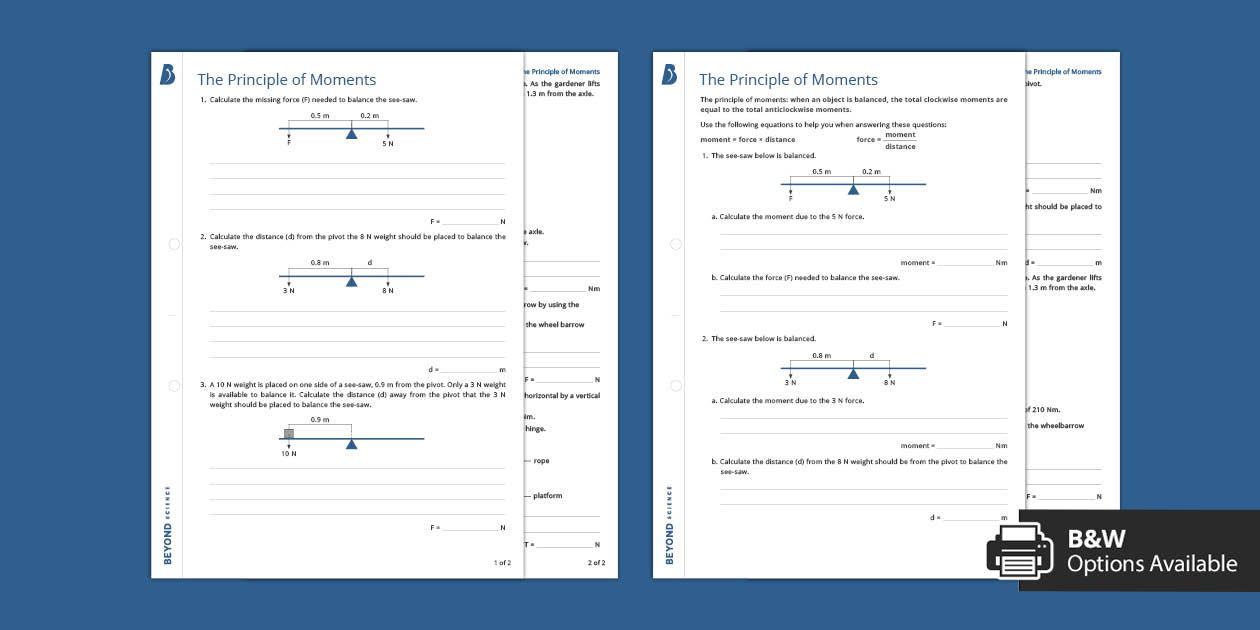 Principle of Moments Worksheet (Teacher-Made) - Twinkl