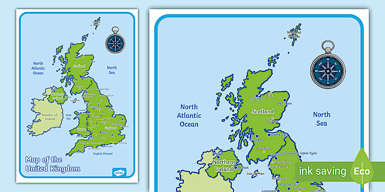 Large Map of the UK With Cities - KS2 - Teacher made