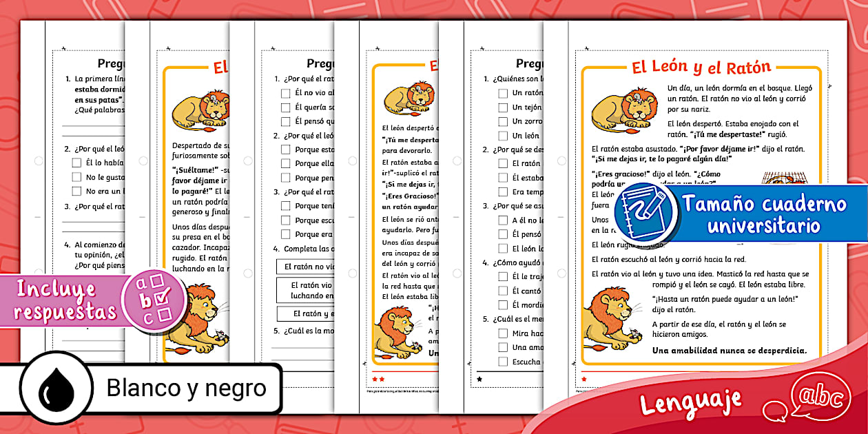 Comprensión | Lectura | Diferenciada | León | Ratón | 3° básico | 4 ...