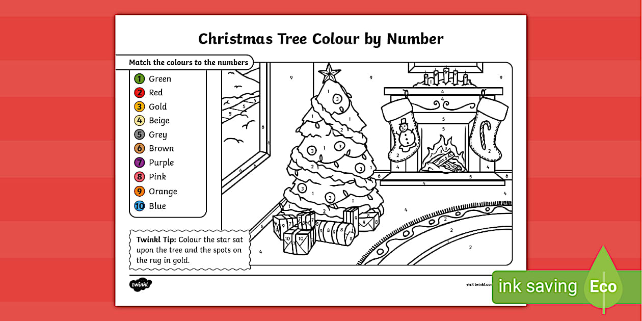 Christmas Tree Colour-by-Number Worksheet | Twinkl | KS1