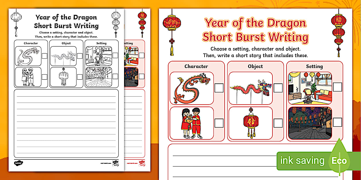 Year of the Dragon Short Burst Writing Template - Twinkl