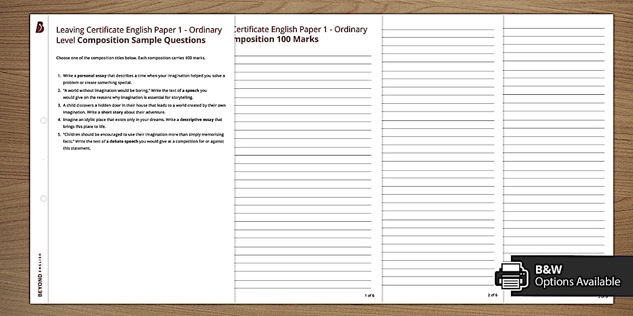 Leaving Certificate English Paper 1 Ordinary Level Composition: Imagination