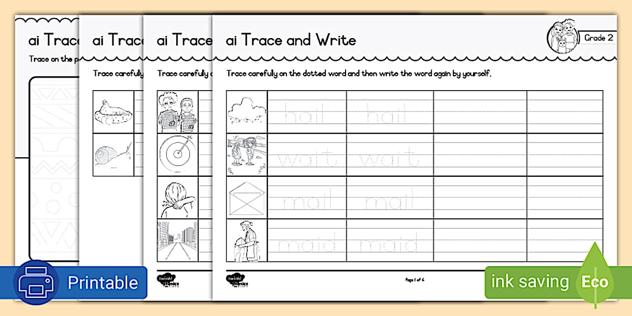 Grade 2 Phonics Trace and Write ai (Teacher-Made) - Twinkl