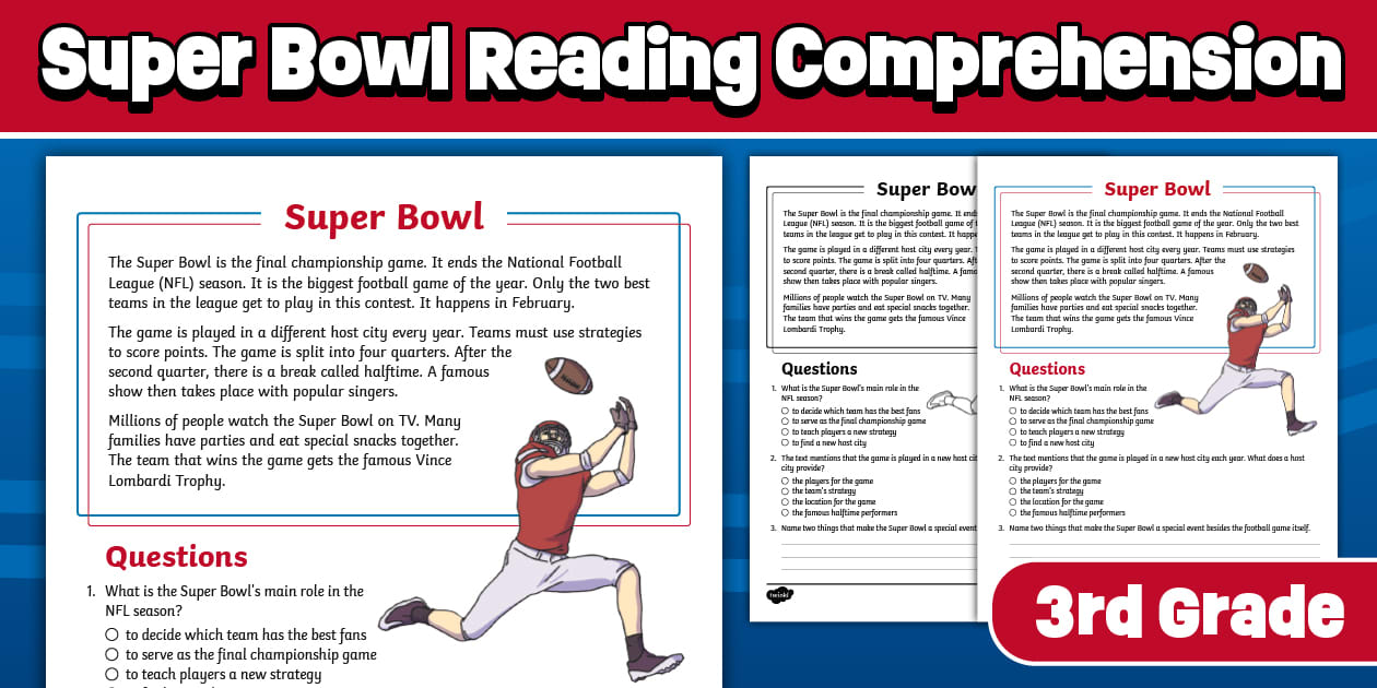 Third Grade Super Bowl Reading Passage Comprehension