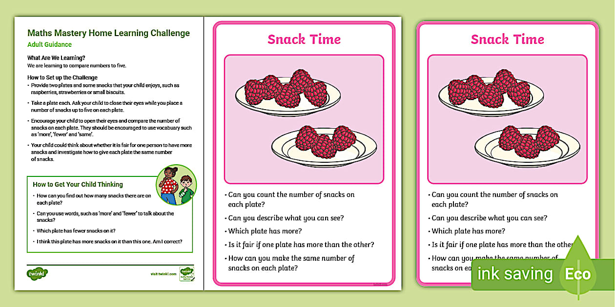 👉 Comparing Numbers to 5 Home Learning Challenge: Snack Time