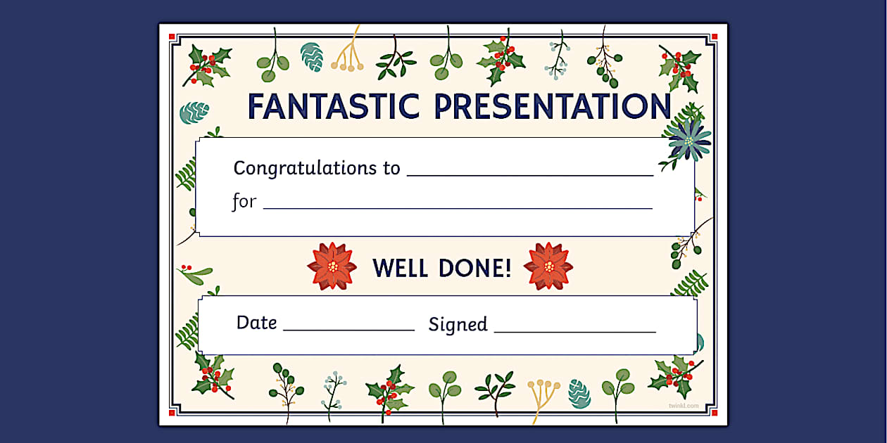 Winter Botanical Themed Presentation Certificate - Twinkl