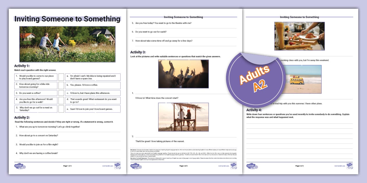 Inviting Someone to Something Activity Sheet [Adults, A2]