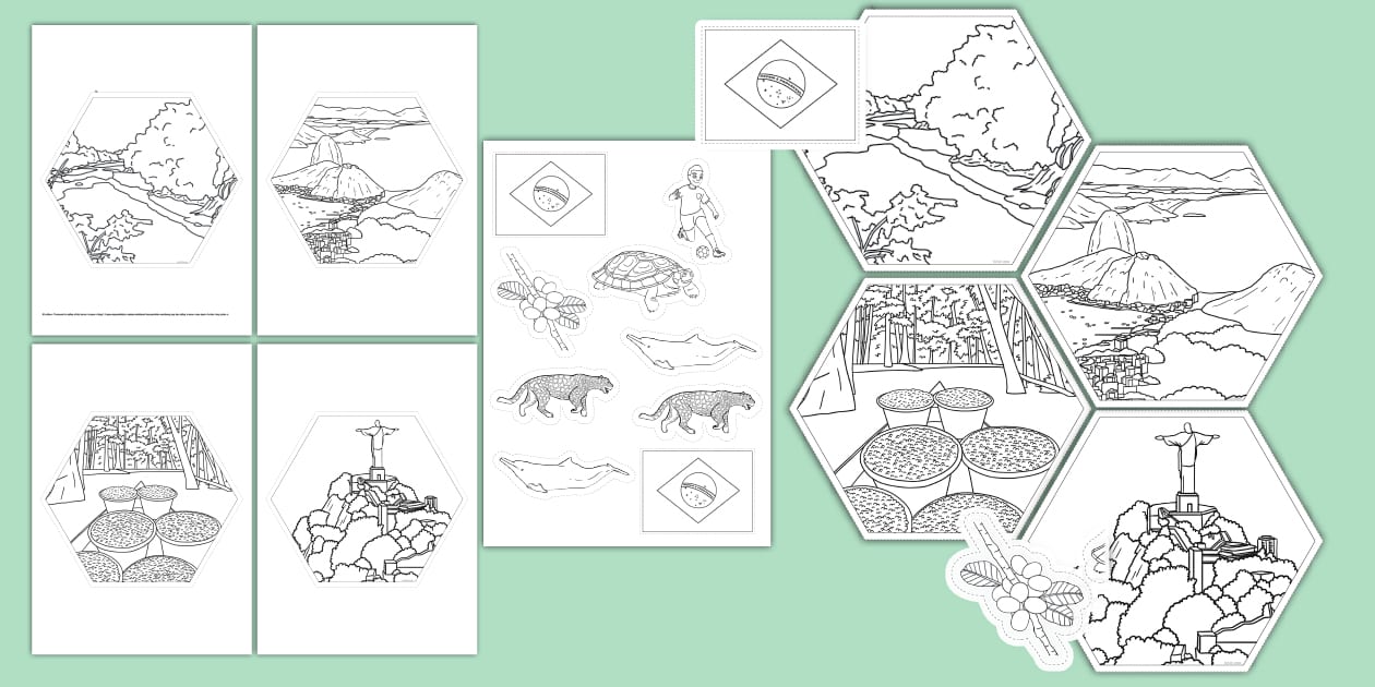 Brazil Hexagon Display Coloring Activity - Twinkl