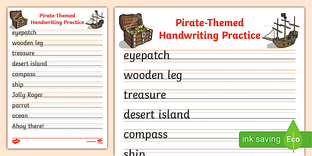 Pirate-Themed Handwriting Practice Sheet