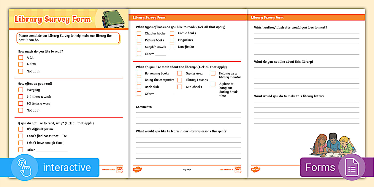 Library Survey Form (teacher made) - Twinkl