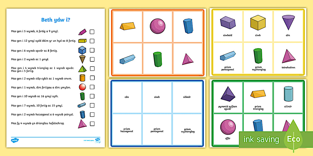 Bingo Priodweddau Siapiau 3D Bingo (teacher made) - Twinkl