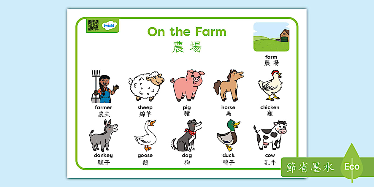 農場主題單字卡｜On the Farm Word Mat｜中英雙語
