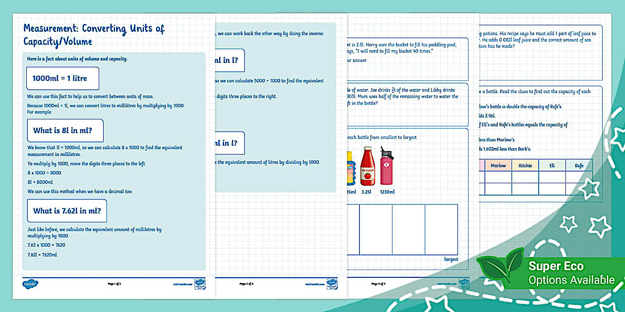 Measurement: Converting Units of Capacity/Volume (Ages 9-10)