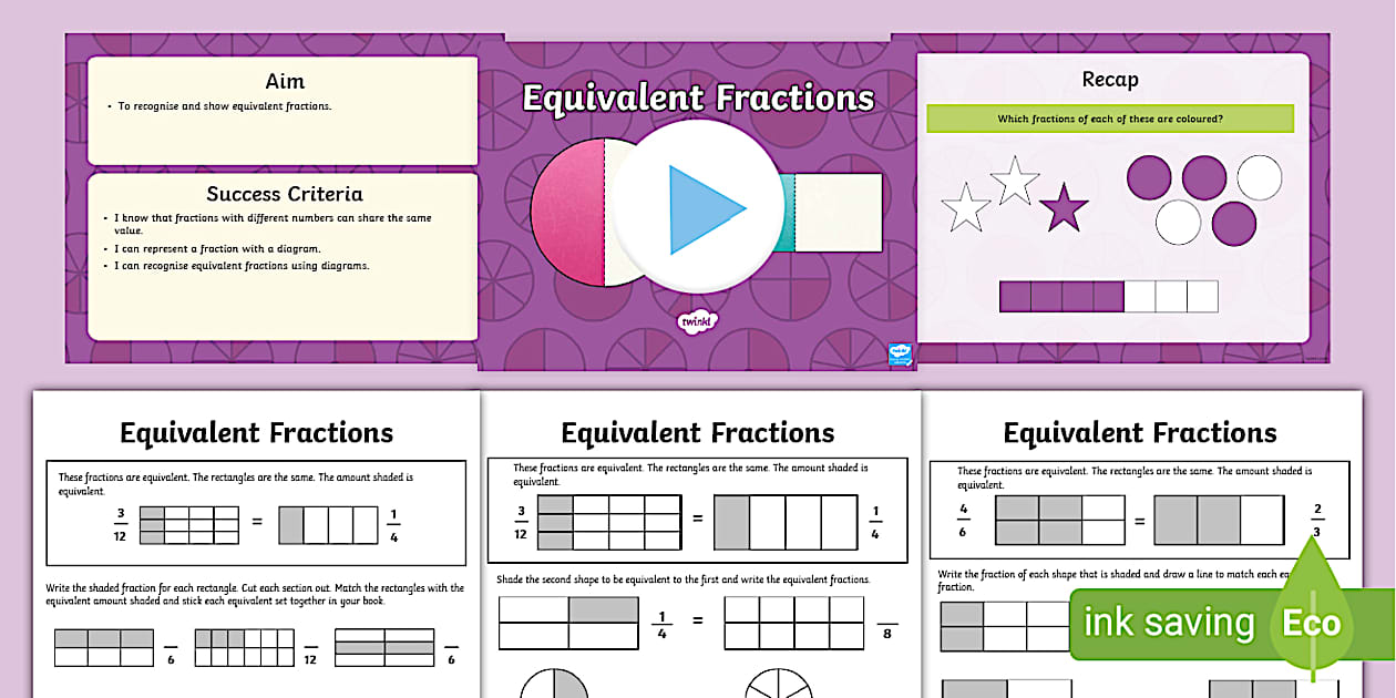 Worksheet and PowerPoint - Equivalent Fractions - KS2