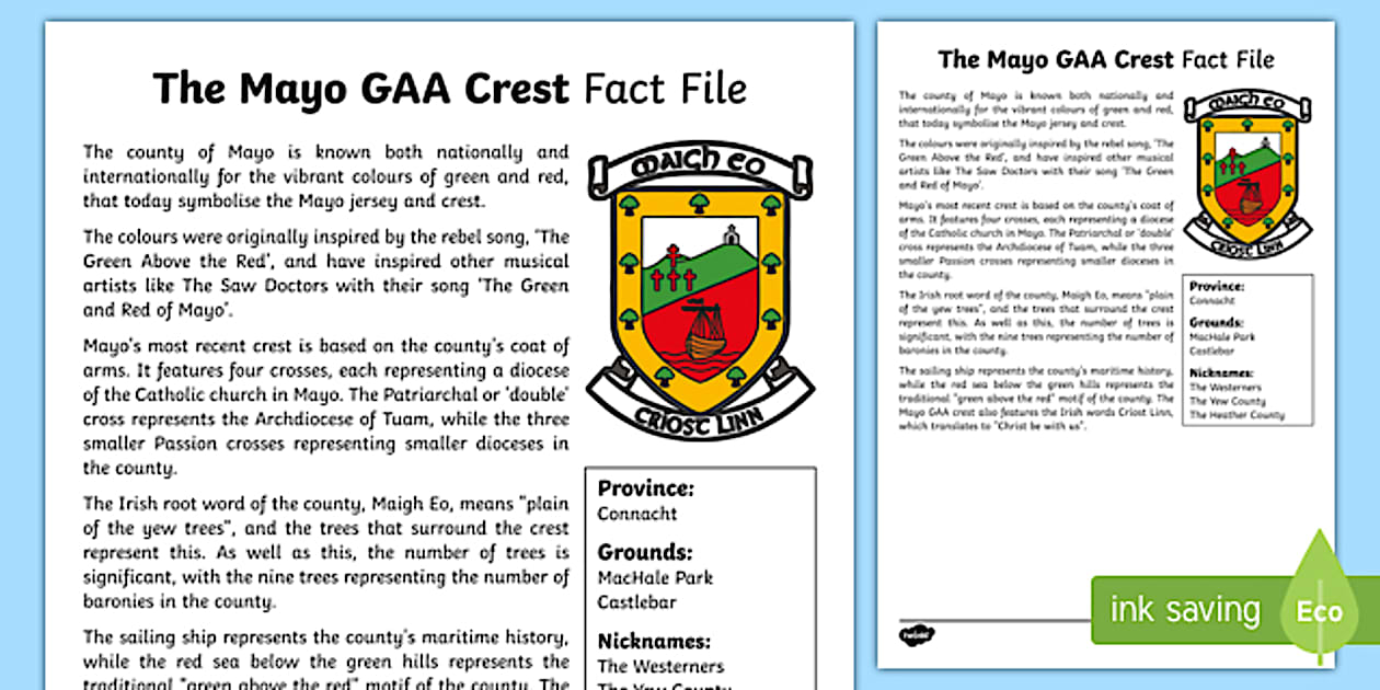 History of Mayo GAA County Crest Fact Sheet - Twinkl