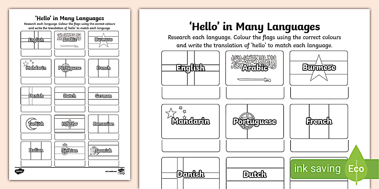 Hello in Many Languages Activity (teacher made) - Twinkl