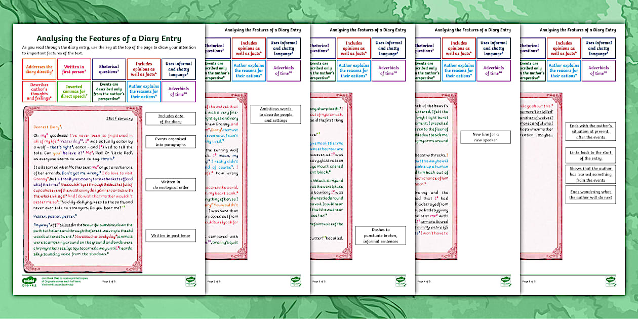Analysing Features of a Diary Entry - Primary Resources - KS2