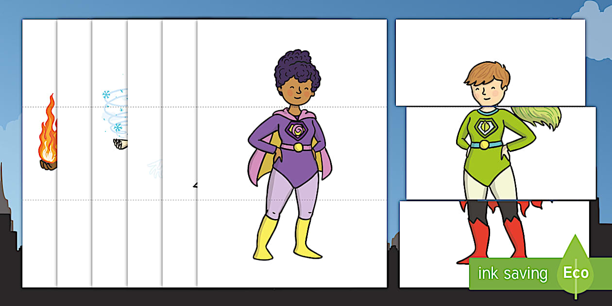 Superheroes Mix and Match Puzzle (teacher made) - Twinkl