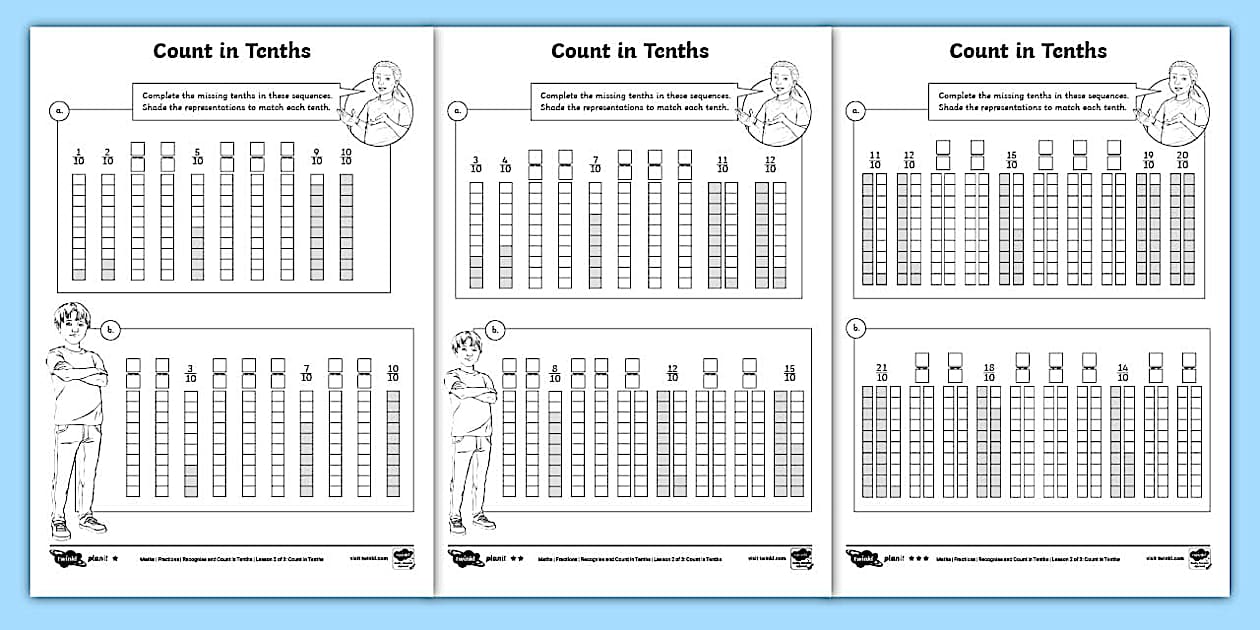 👉 Count in Tenths Year 3 Worksheet (teacher made)