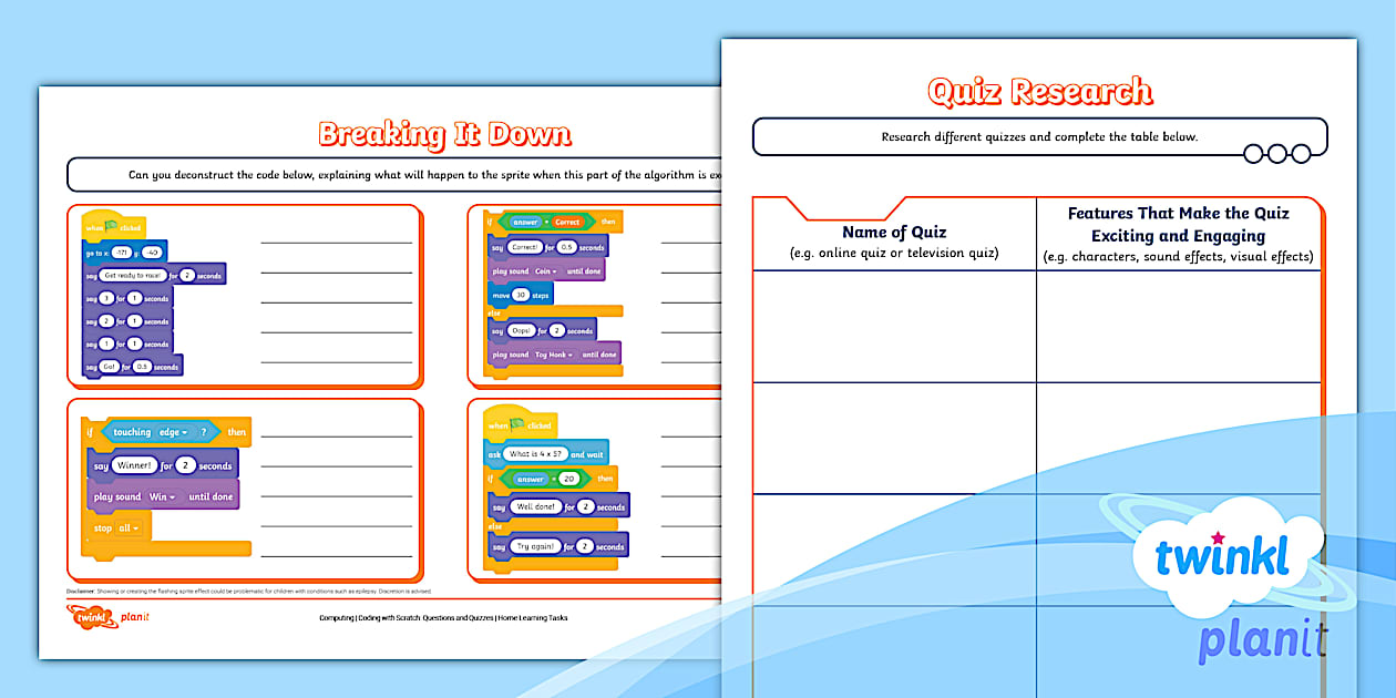 Computing: Questions and Quizzes: Year 4 Home Learning Tasks