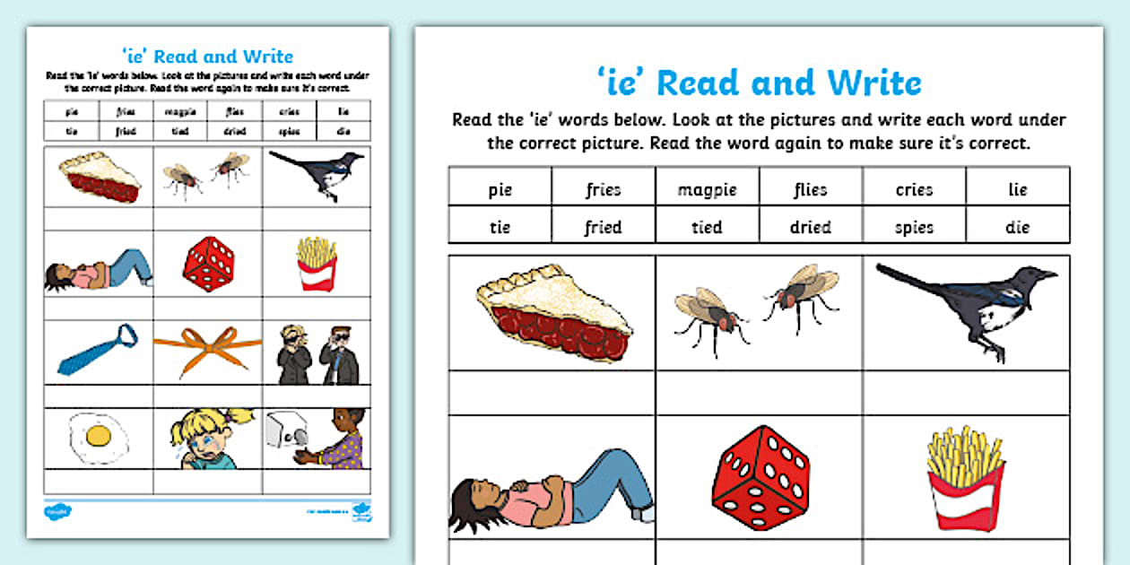 'ie' Read and Write Worksheet (teacher made) - Twinkl