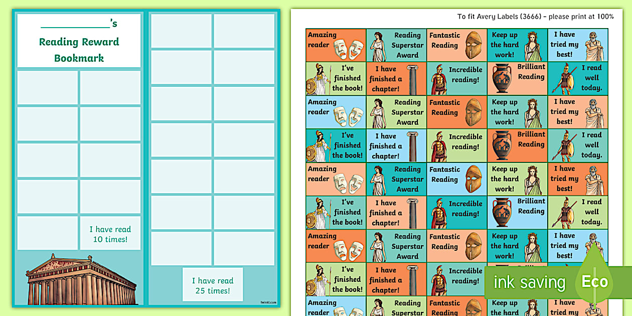 KS2 Ancient Greece Themed Reading Sticker Reward Bookmarks