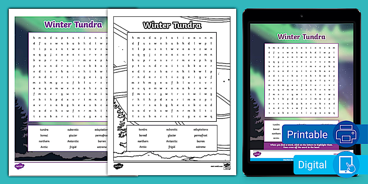 Winter Tundra Word Search for 3rd-5th Grade (teacher made)