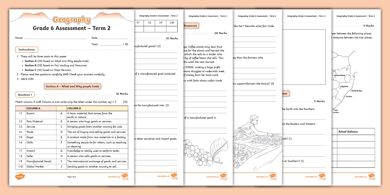 Grade 6 Geography Exam Term 2 (teacher made) - Twinkl
