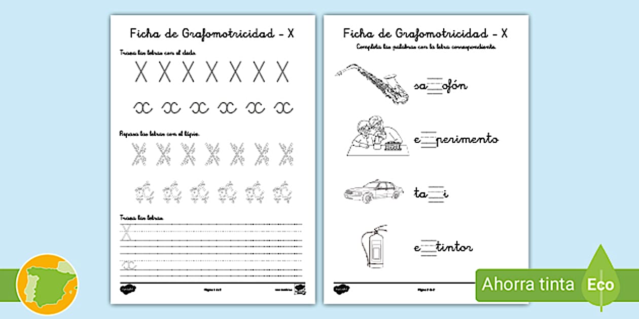 Ficha de grafomotricidad: La letra X - Twinkl Ficha de grafomotricidad: La letra X - Twinkl
