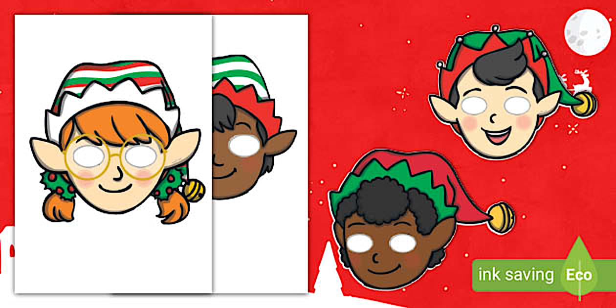Black and White Christmas Elf Role Play Masks (teacher made)