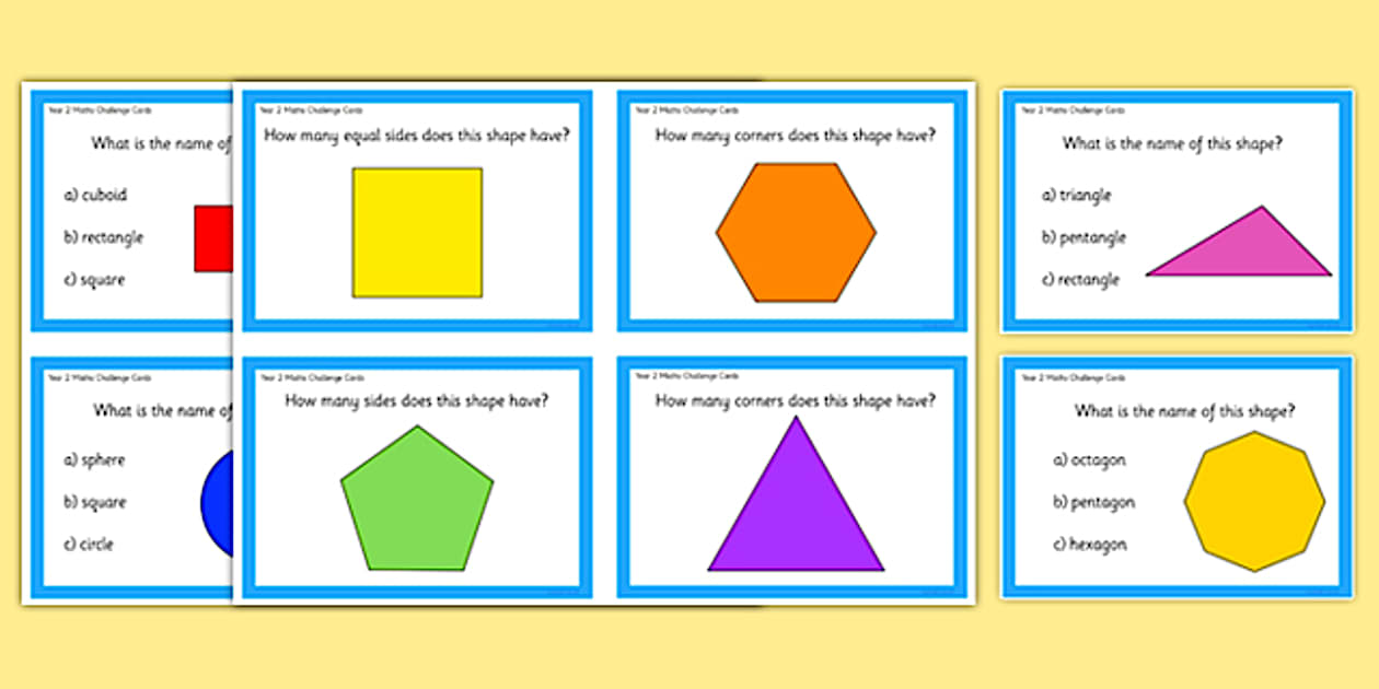 Black and White Year 2 Shapes Maths Challenge Cards - Twinkl