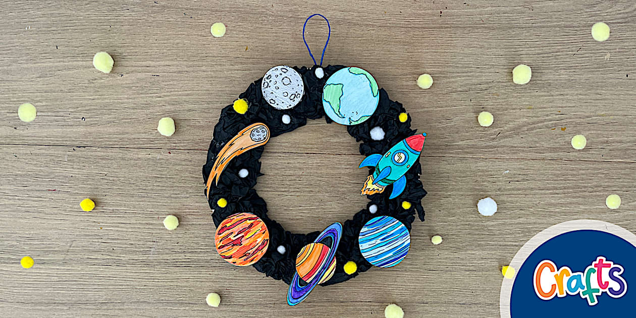 Planet Paper Plate Wreath (teacher made) - Twinkl