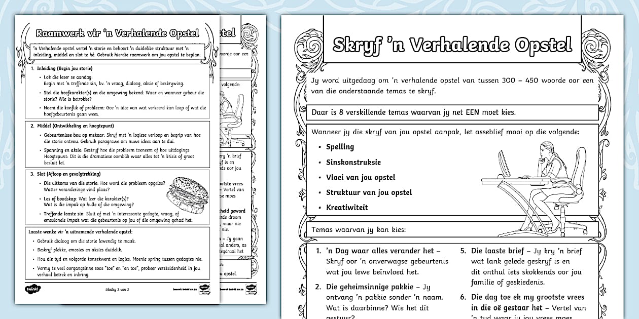 Skryf 'n Verhalende Opstel Aktiwiteitskaart | Twinkl ZA