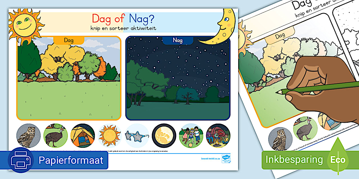 Dag of Nag Knip-en Sorteer Aktiwiteit (teacher made)