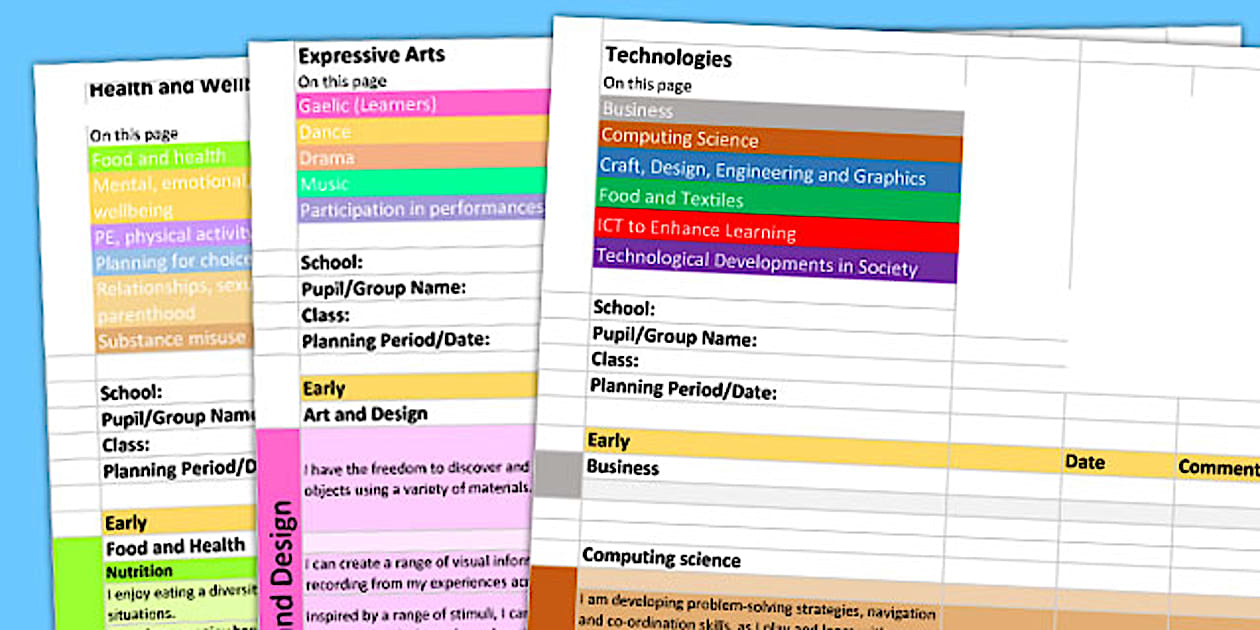Scottish Curriculum for Excellence Early Overview Planning Spreadsheet