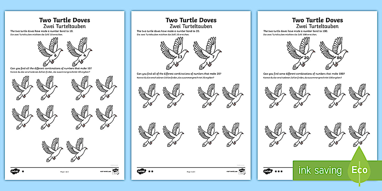Two Turtle Doves Worksheet / Worksheets English/German