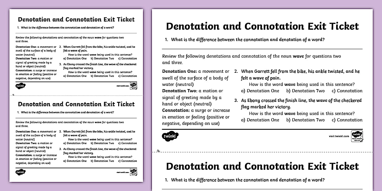 Sixth Grade Denotation and Connotation Exit Ticket - Twinkl