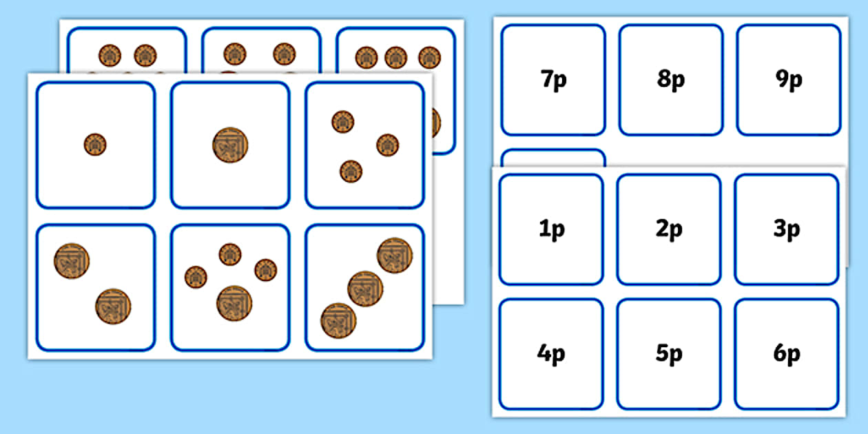Money Matching Cards - 1p and 2p Coin Game - Primary Maths