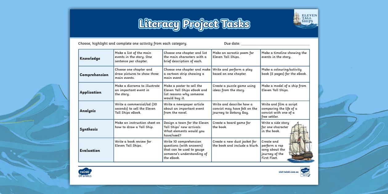 Eleven Tall Ships Literacy Project Task Sheet - Twinkl