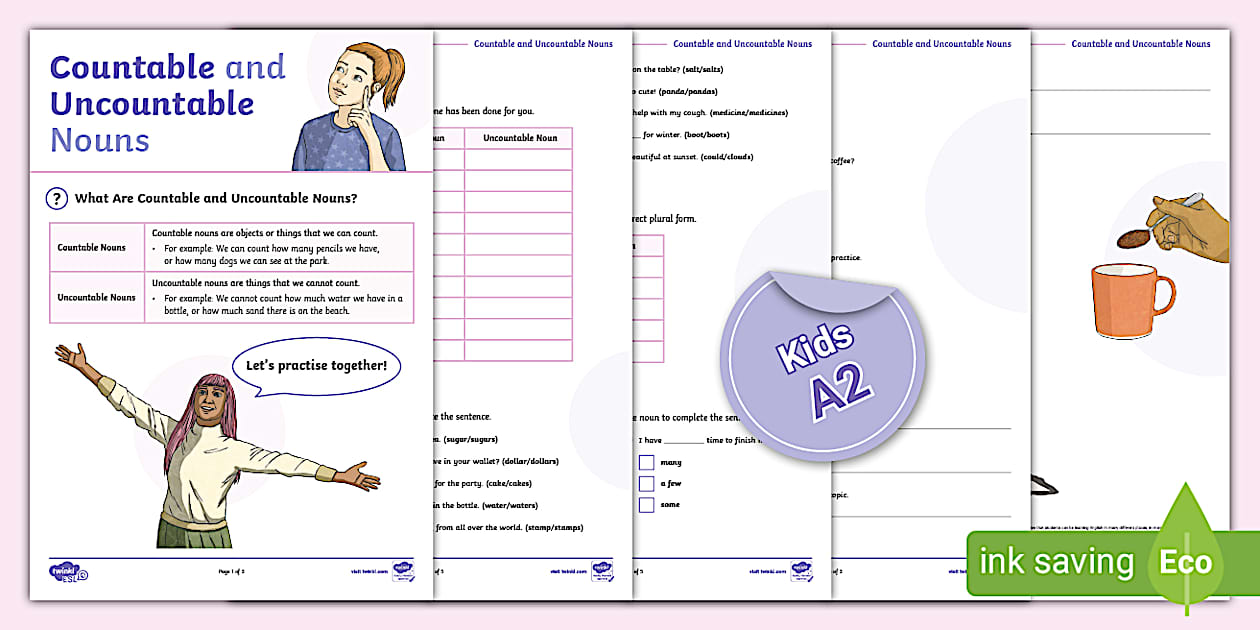 ESL Countable and Uncountable Nouns Worksheet [A2] | Twinkl