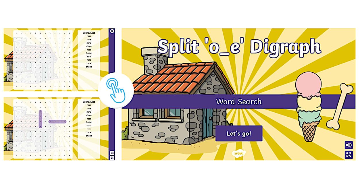 Split 'o_e' Digraph Interactive Word Search (teacher made)