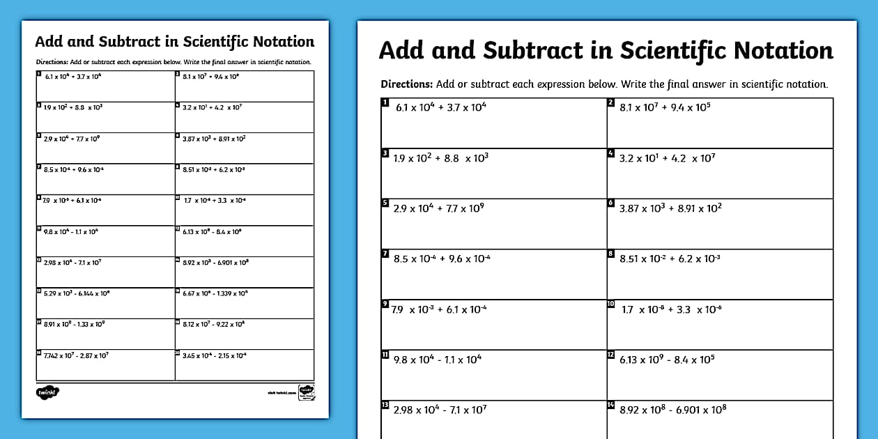 Eighth Grade Add and Subtract in Scientific Notation